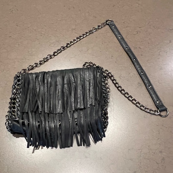 Yoki | Bags | Yoki Fringe And Chain Black Clutchcrossbody | Poshmark